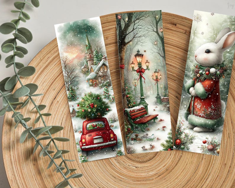 12 Christmas Watercolor Bookmark Printable Set – Cozy Holiday Bookmarks ...
