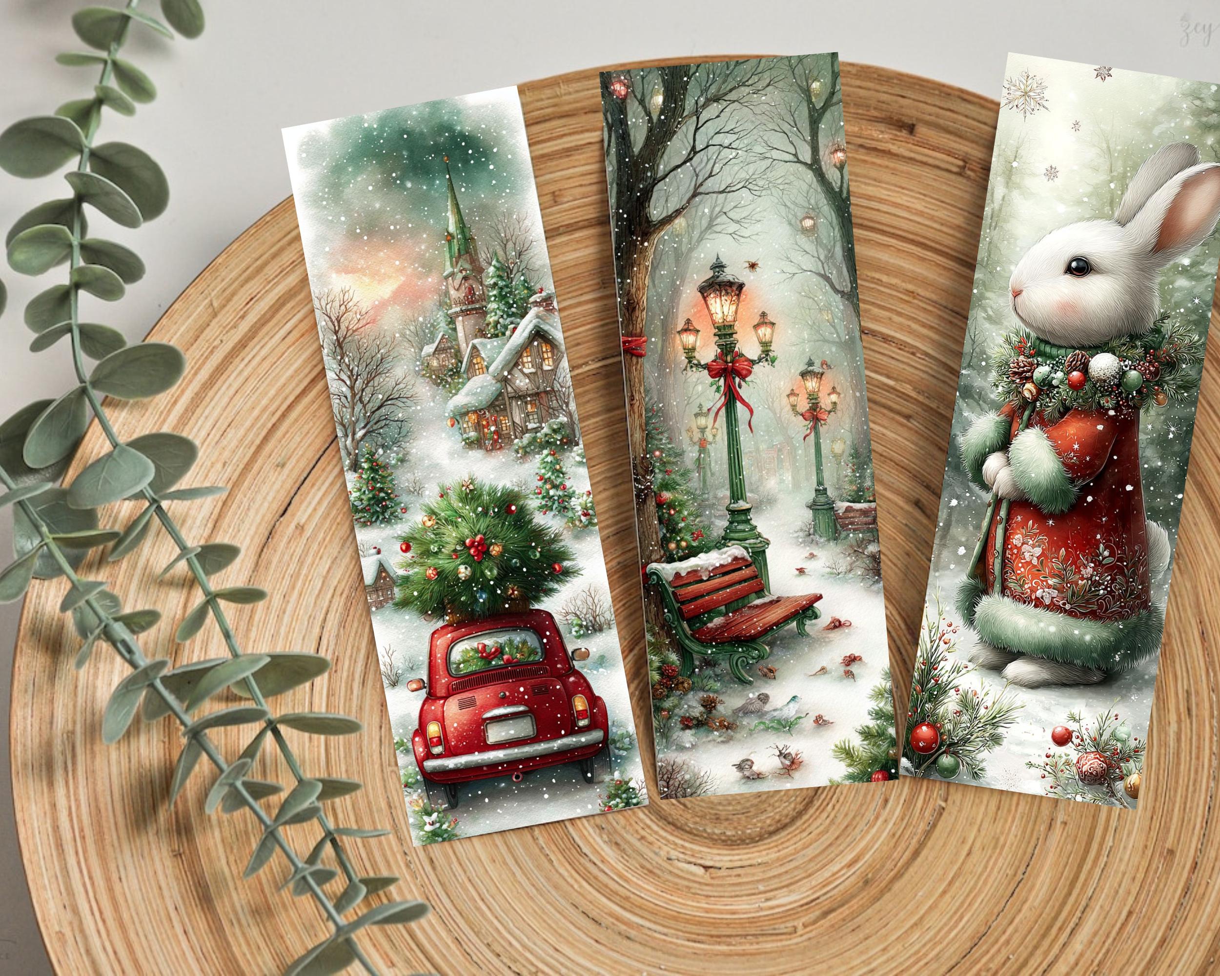 12 Christmas Watercolor Bookmark Printable Set – Cozy Holiday Bookmarks ...
