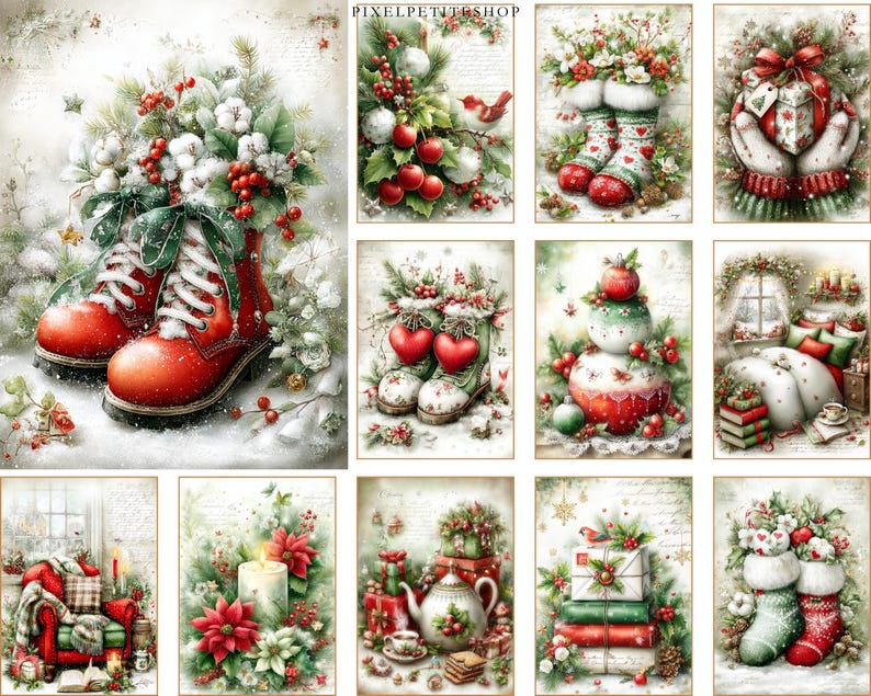 102 Snowy Christmas Digital Papers: Nostalgic Junk Journal Pages ...