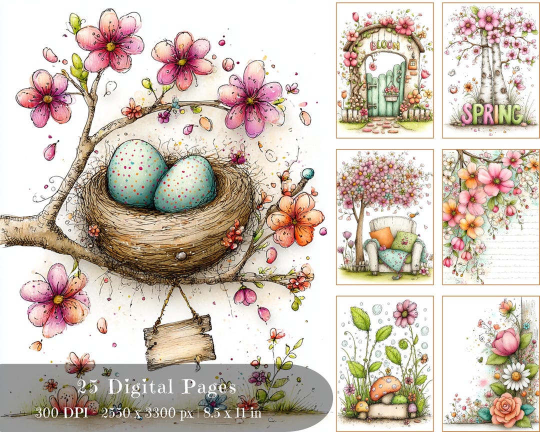 Spring Botanical Digital Junk Journal Pages | Scrapbooking Printables ...