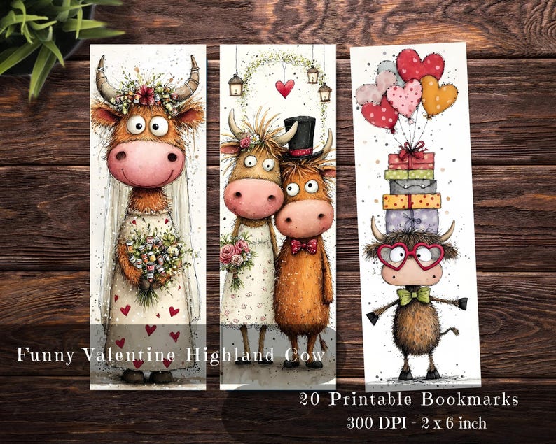 Funny Valentine Highland Cow Printable Bookmark Set (digital Download ...