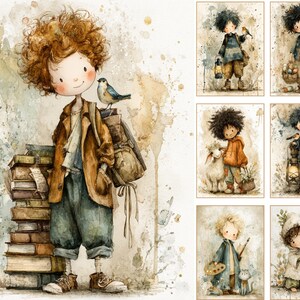 Whimsical Spring Boy Clipart | Storybook-style Printable Junk Journal ...