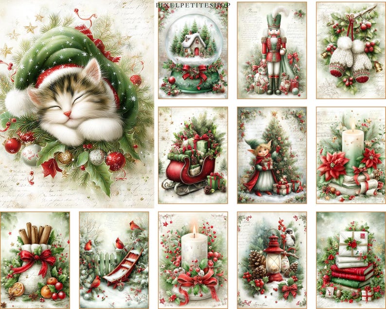 102 Snowy Christmas Digital Papers: Nostalgic Junk Journal Pages ...