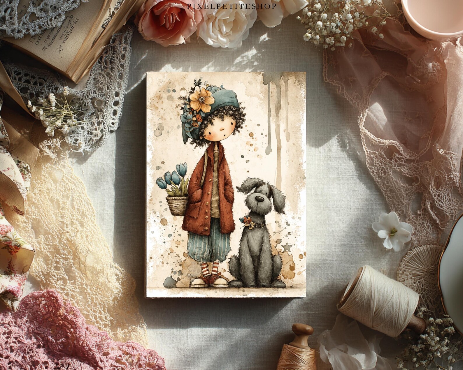 Whimsical Spring Boy Clipart | Storybook-style Printable Junk Journal ...