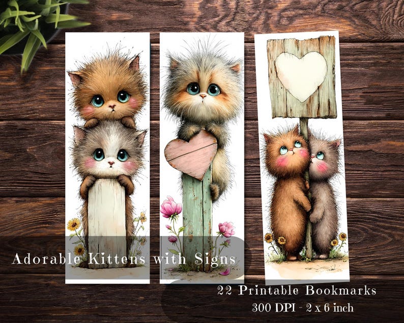 Adorable Kittens With Signs Printable Bookmark Bundle | Valentine's Day ...