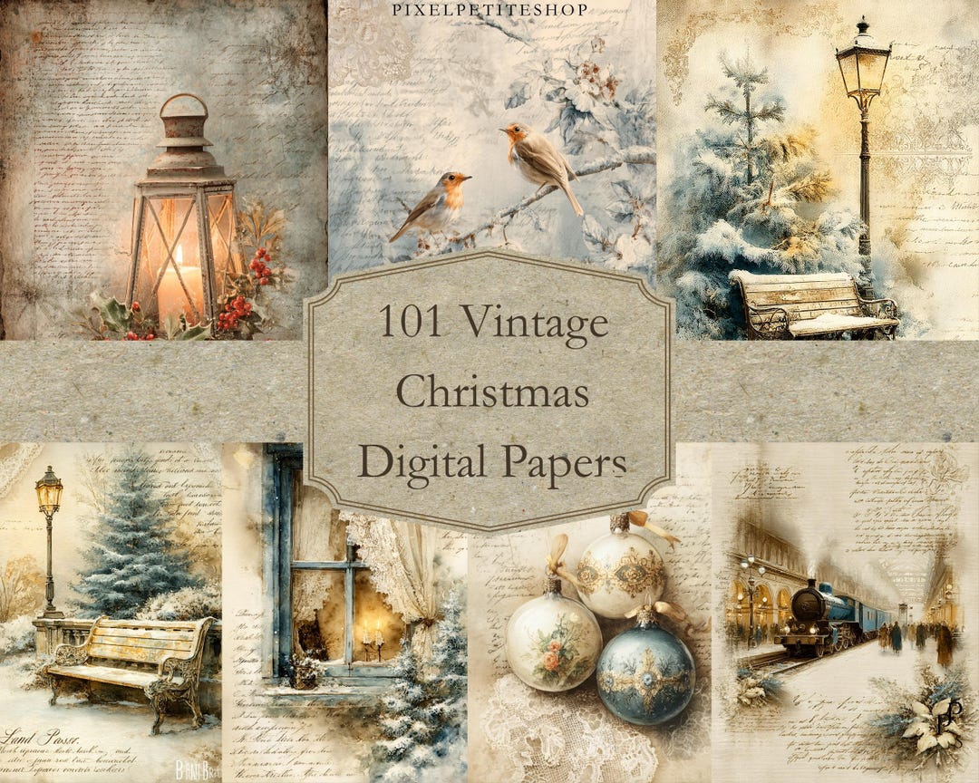 101 Vintage Christmas Digital Paper Pack: Antique Scrapbook Pages ...