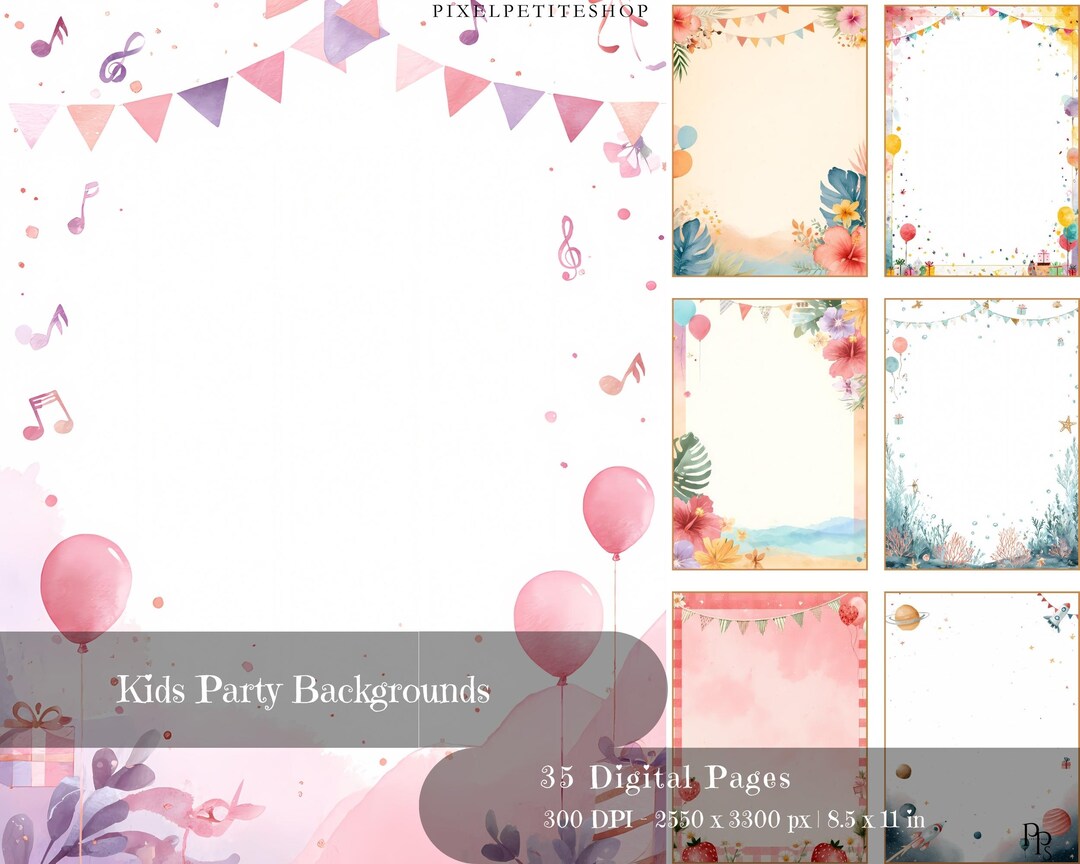 Kids Party Background Set | Birthday Invitation Backdrops (digital ...