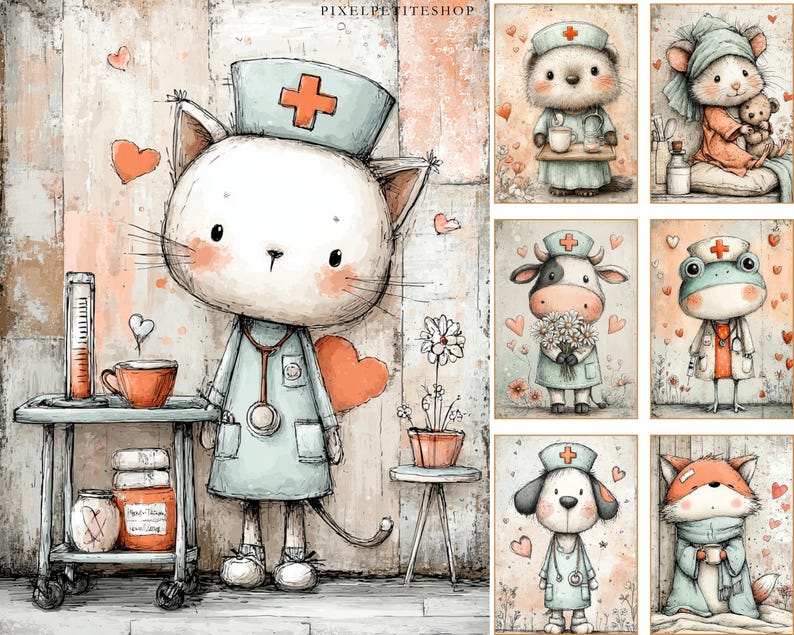 Nurse and Patient Animals Digital Pages | Junk Journal & Scrapbooking ...