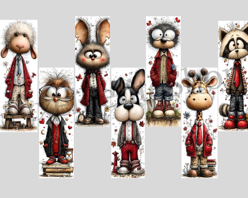 Whimsical Dapper Animal Bookmark Printable Set (digital Download) - Etsy