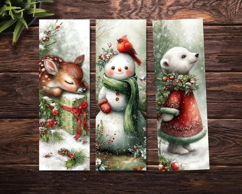12 Christmas Watercolor Bookmark Printable Set – Cozy Holiday Bookmarks ...