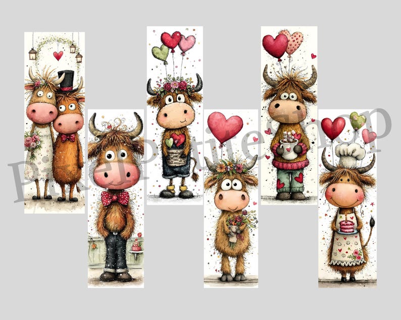 Funny Valentine Highland Cow Printable Bookmark Set (digital Download ...
