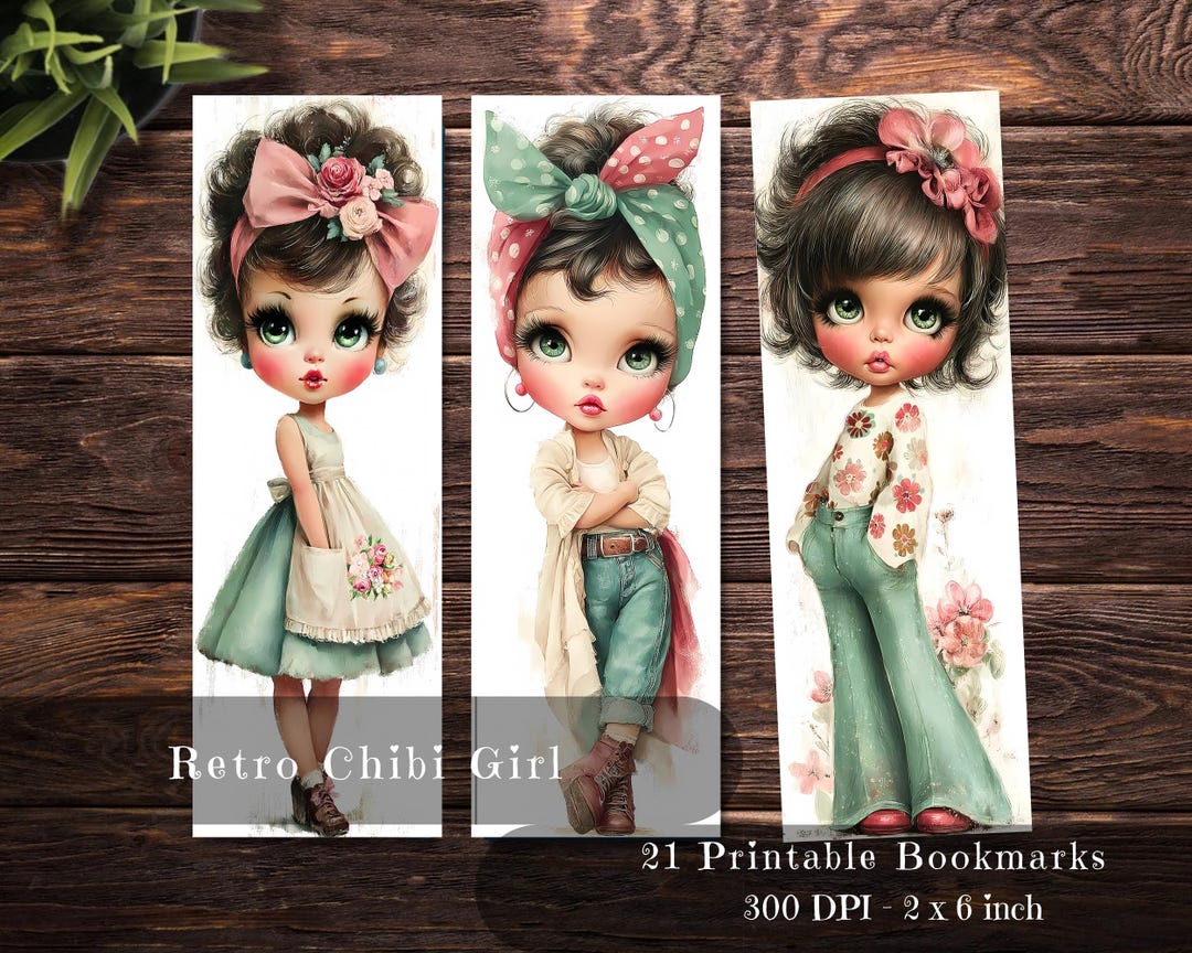 Retro Chibi Girl Printable Bookmarks (digital Download) - Etsy