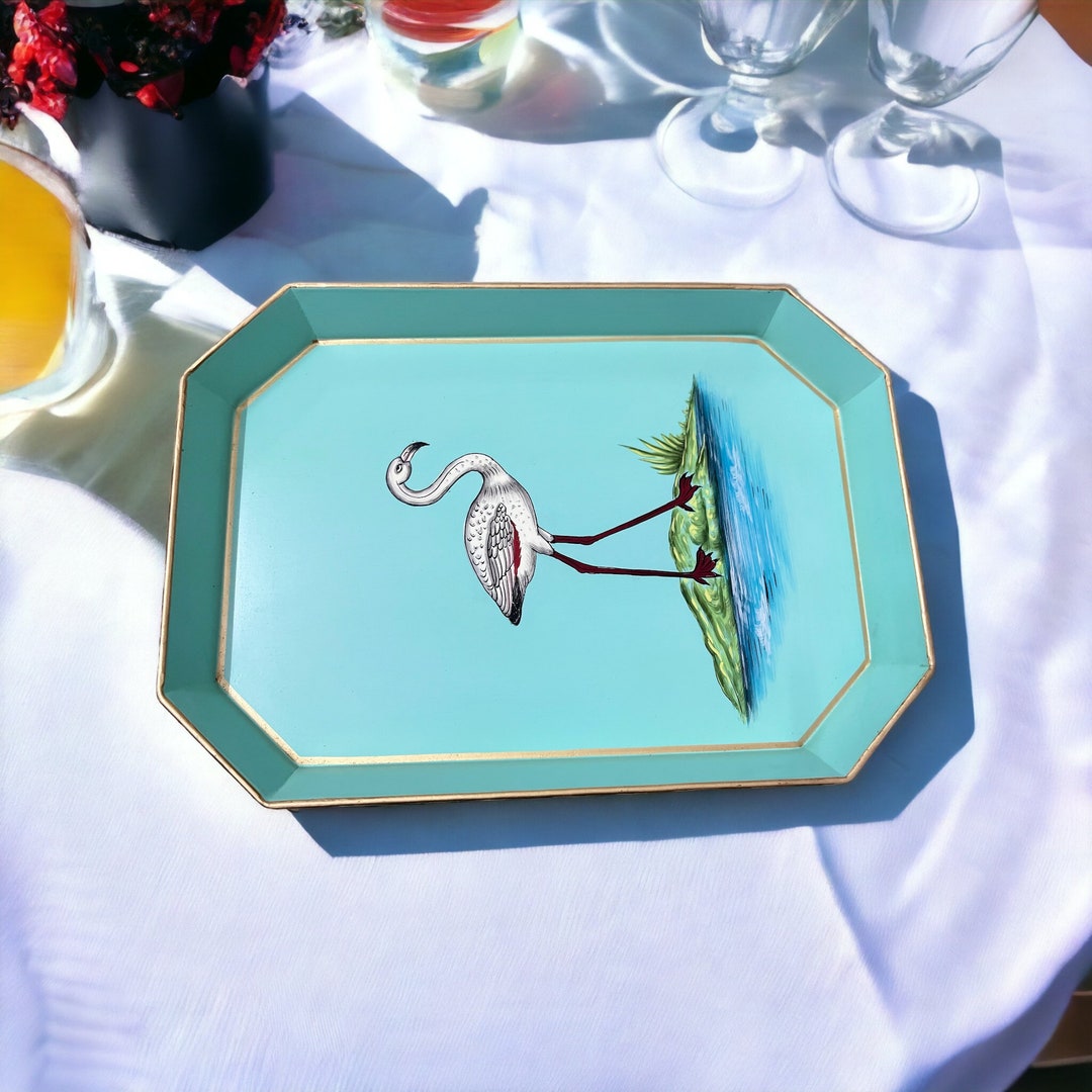 Flamingo Hand-painted Metal Tray ,premium Metal Tray , Hexagon Tray ...