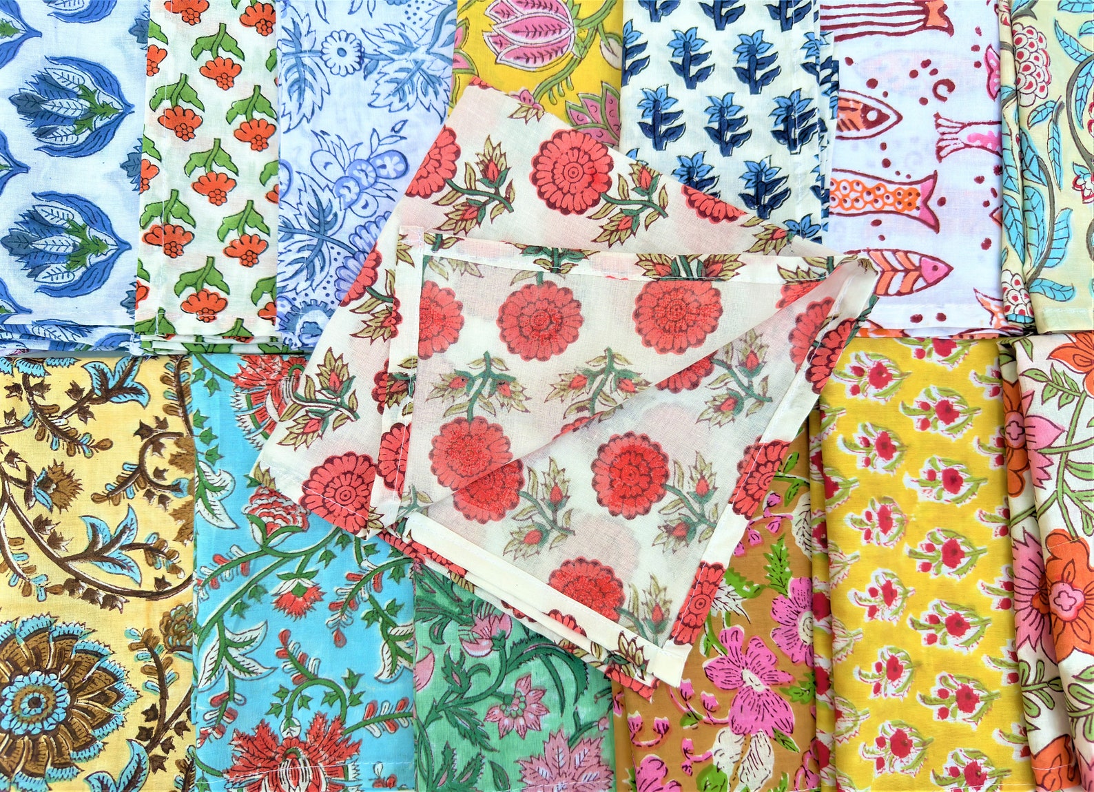 20 PCS Assorted Color Napkins Hand Block Printed Napkins, Cotton ...