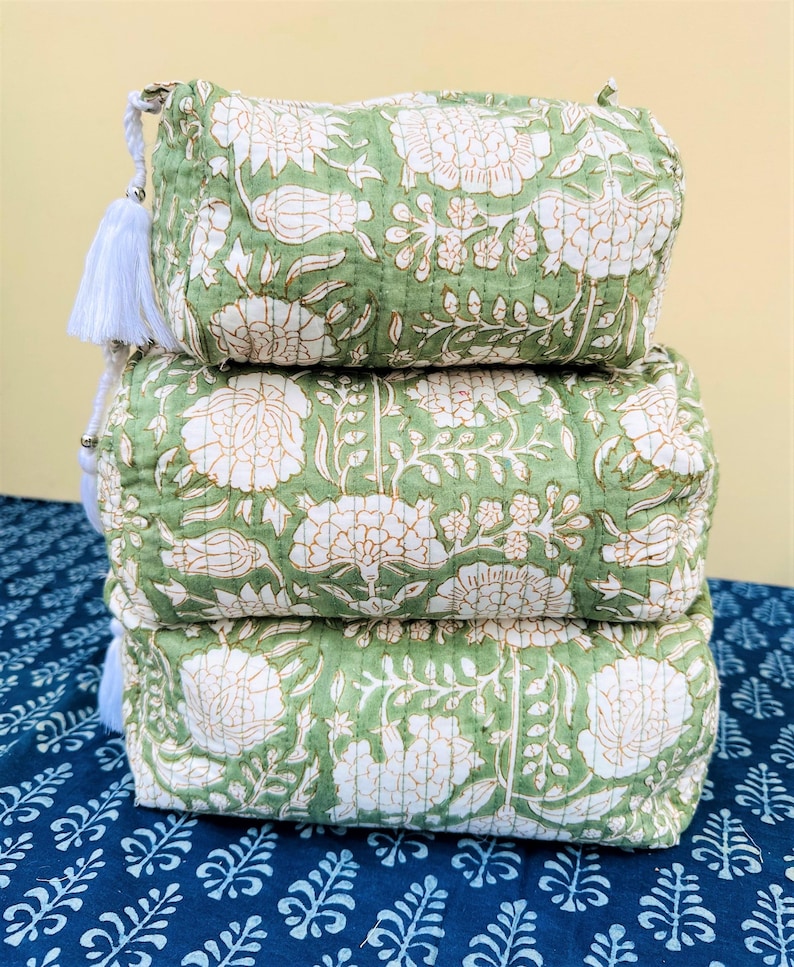 Indian Block Print Large Toiletry Bag, Colorful Make up Bag Quilted ...