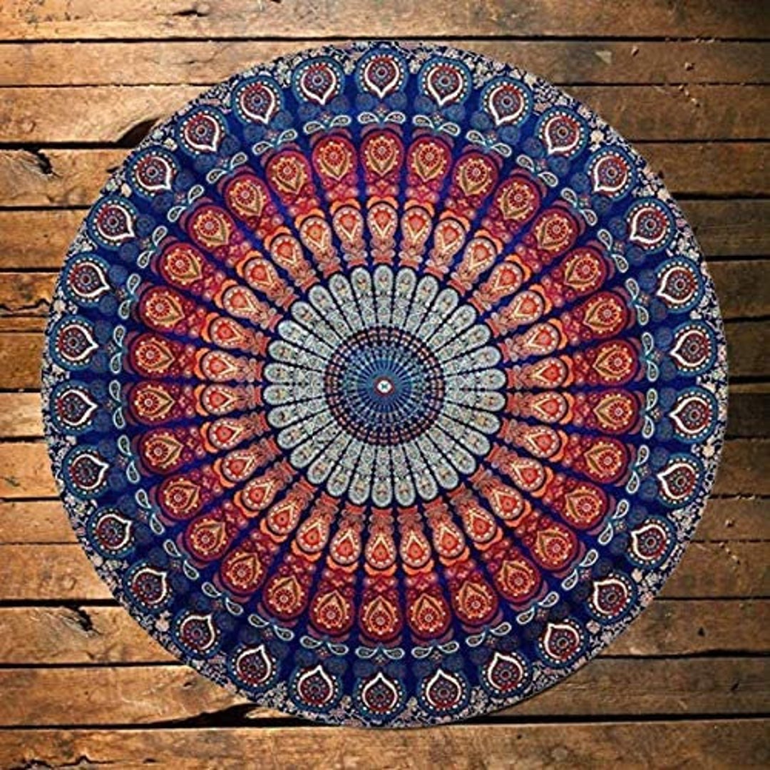 Round Table Cover Bohemia Indian Mandala Table Cloth Fabric Peacock ...