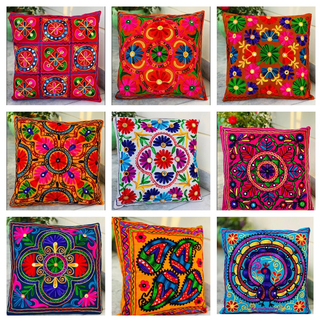Mexican Pillow Cover / Embroidered Pillow Case / Colorful Decorative ...