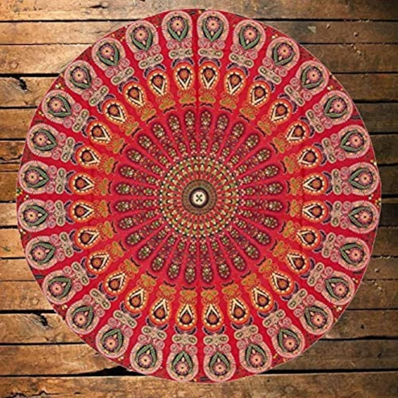Round Table Cover Bohemia Indian Mandala Table Cloth Fabric Peacock ...