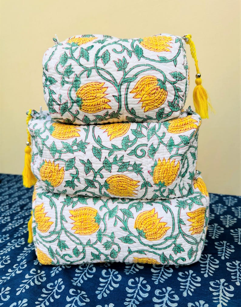 Indian Block Print Large Toiletry Bag, Colorful Make up Bag Quilted ...