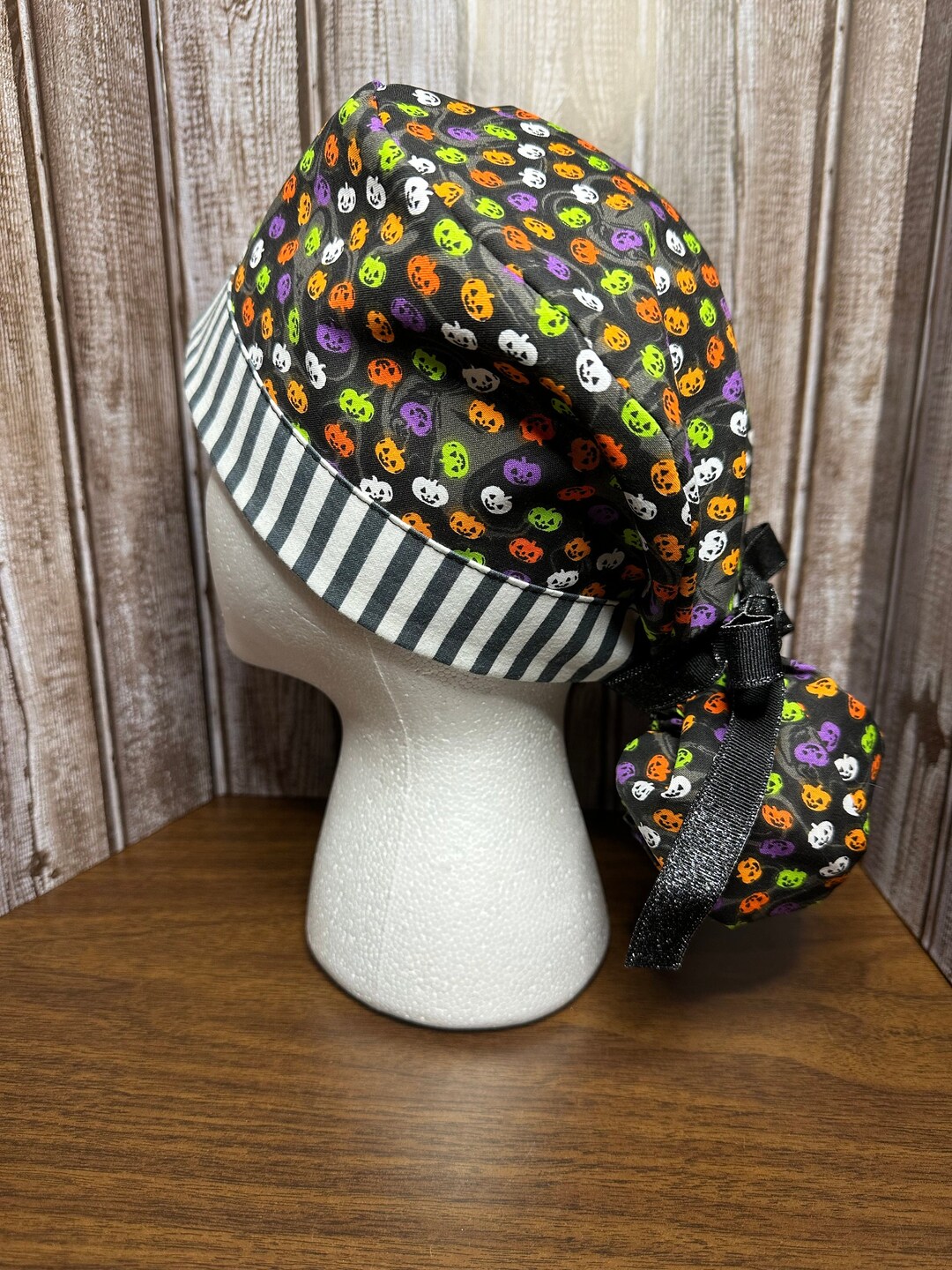 Jack-o’-lanterns and Stripes Ponytail Scrub Cap - Etsy