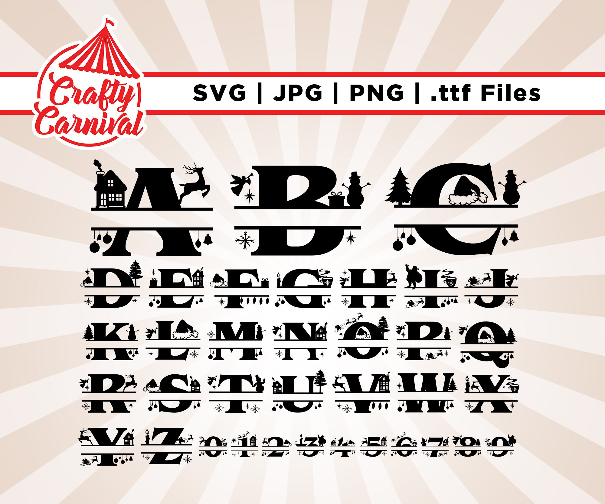 Christmas Split Alphabet Svg, Christmas Svg, 26 Christmas Capital ...