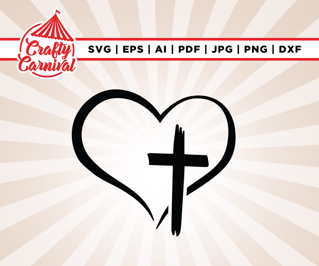 Jesus Heart Cross SVG, Heart Cross Art, Cross With Heart, Cricut, Png ...