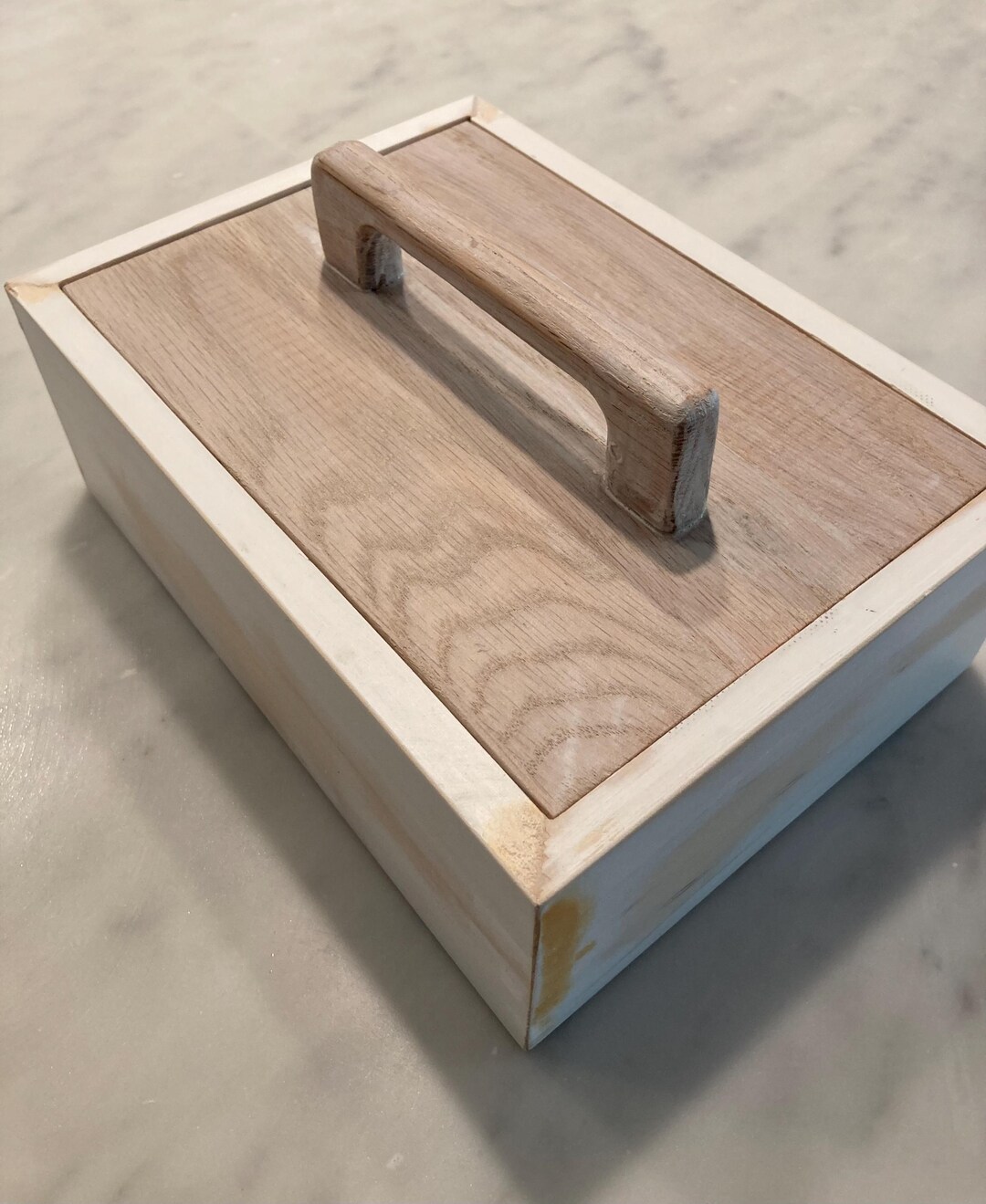 White Wash Decorative Wood Box With Lid and Wood Handle for Remote ...
