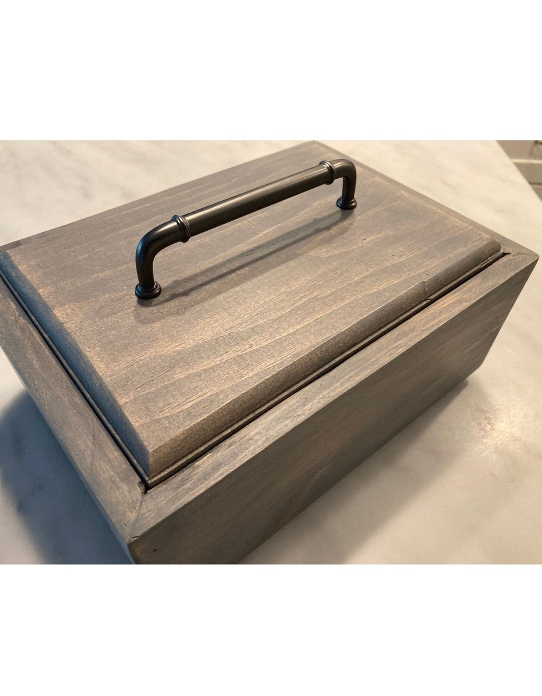 Weathered Gray Stain Decorative Wood Storage Box W/ Lid & Handle ...