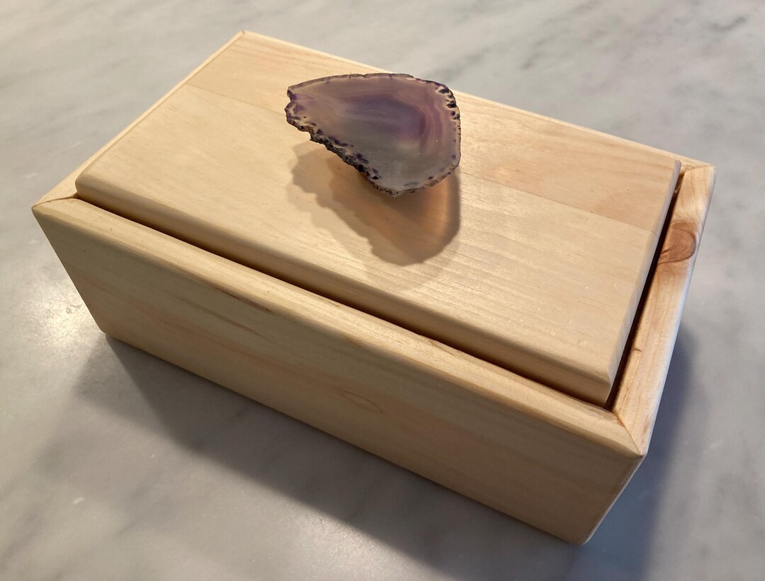 Modern Rustic Decorative Wood Storage Box With Lid & Geode Handle ...
