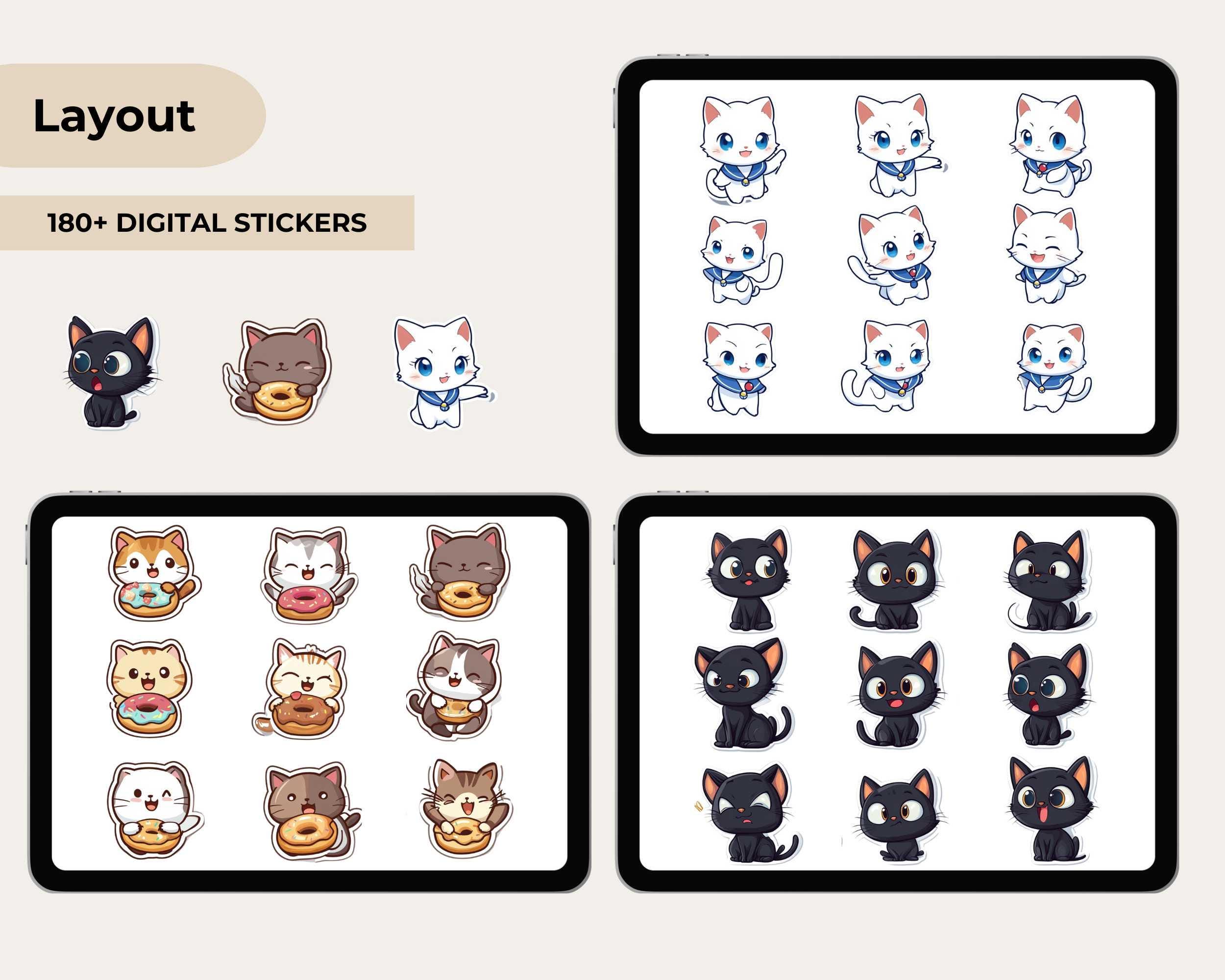Cute Cat Digital Stickers, Kawaii Cat Stickers for Planners, Goodnotes ...