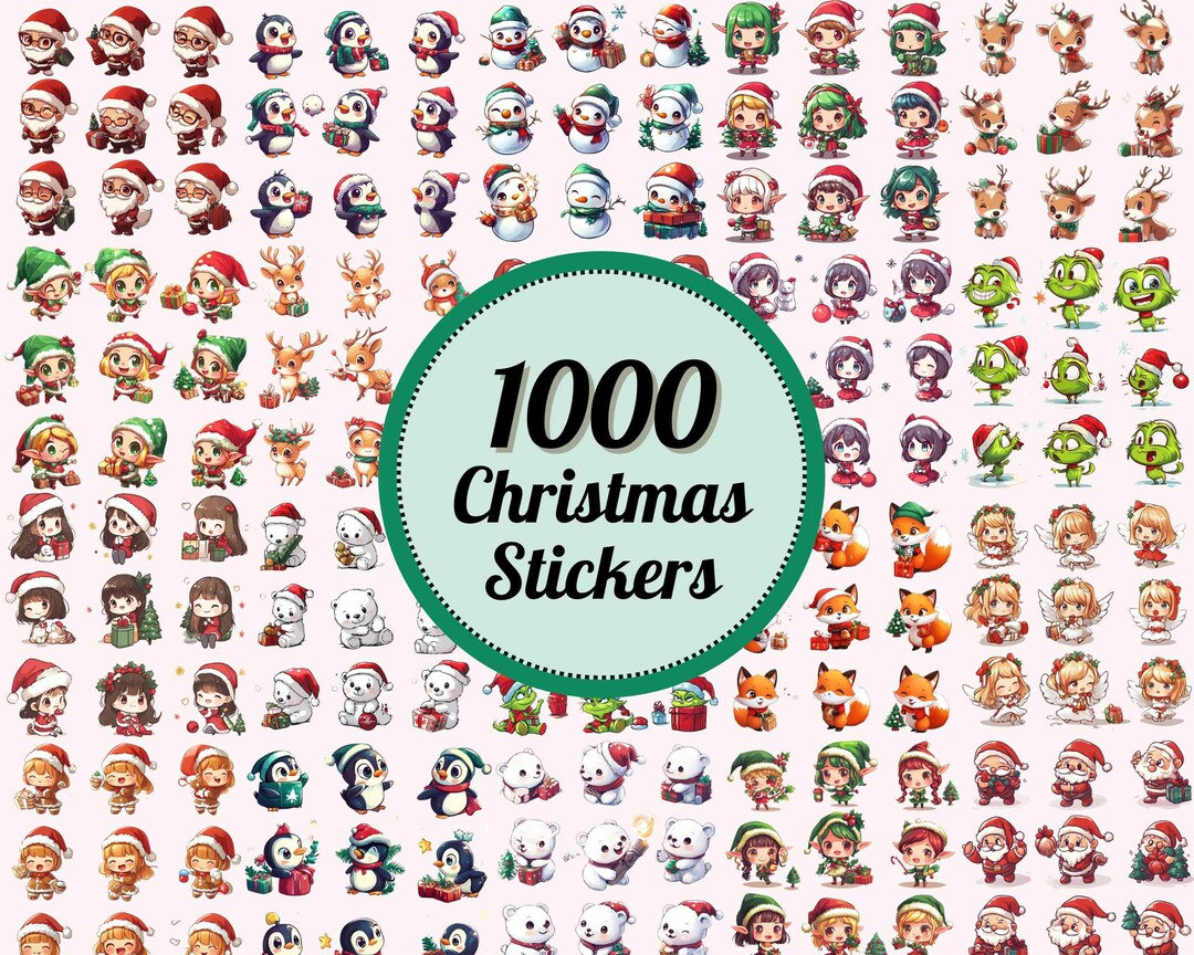 1000 Christmas Digital Stickers Cute Kawaii Holiday Planner PNG and JPG ...