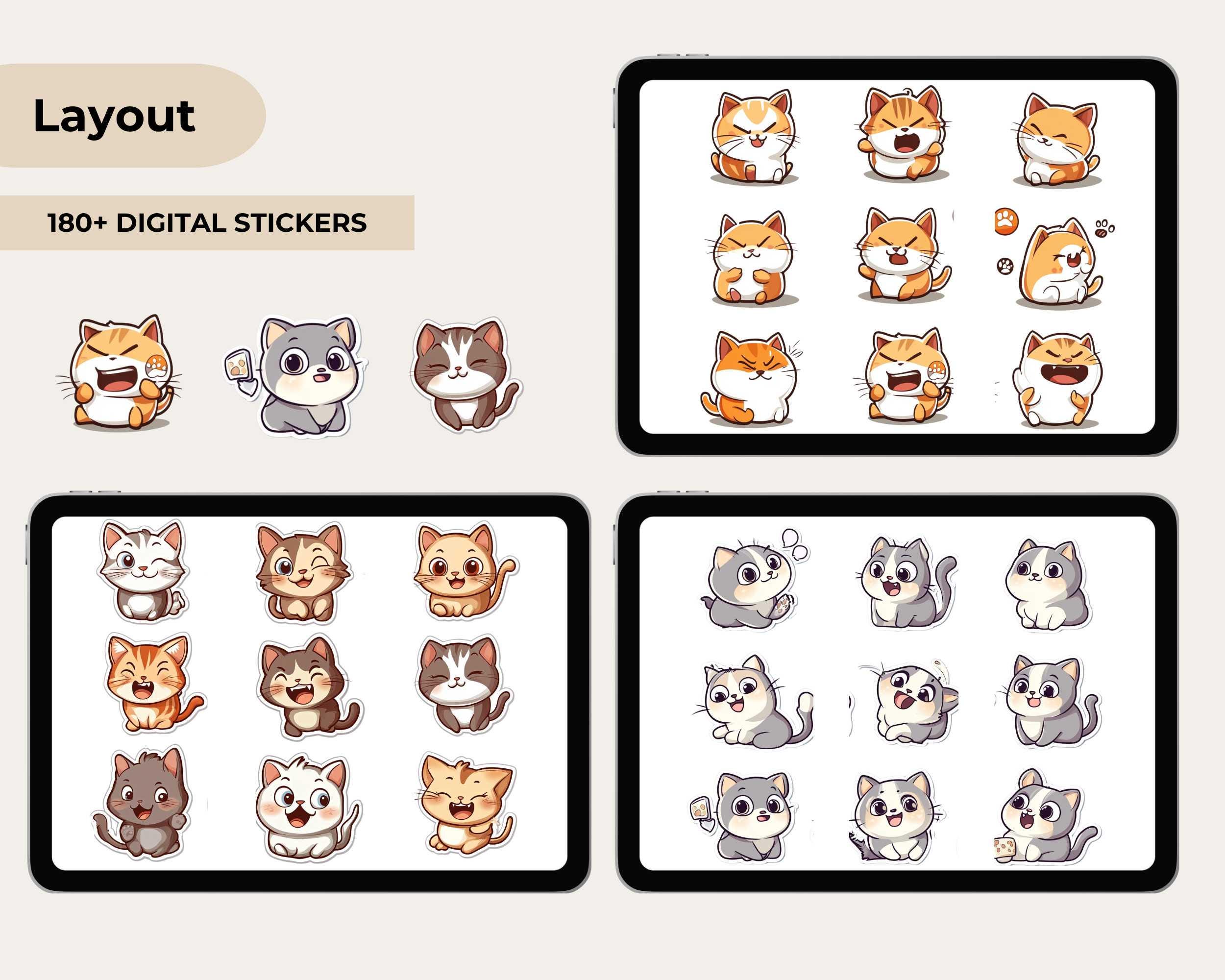 Cute Cat Digital Stickers, Kawaii Cat Stickers for Planners, Goodnotes ...