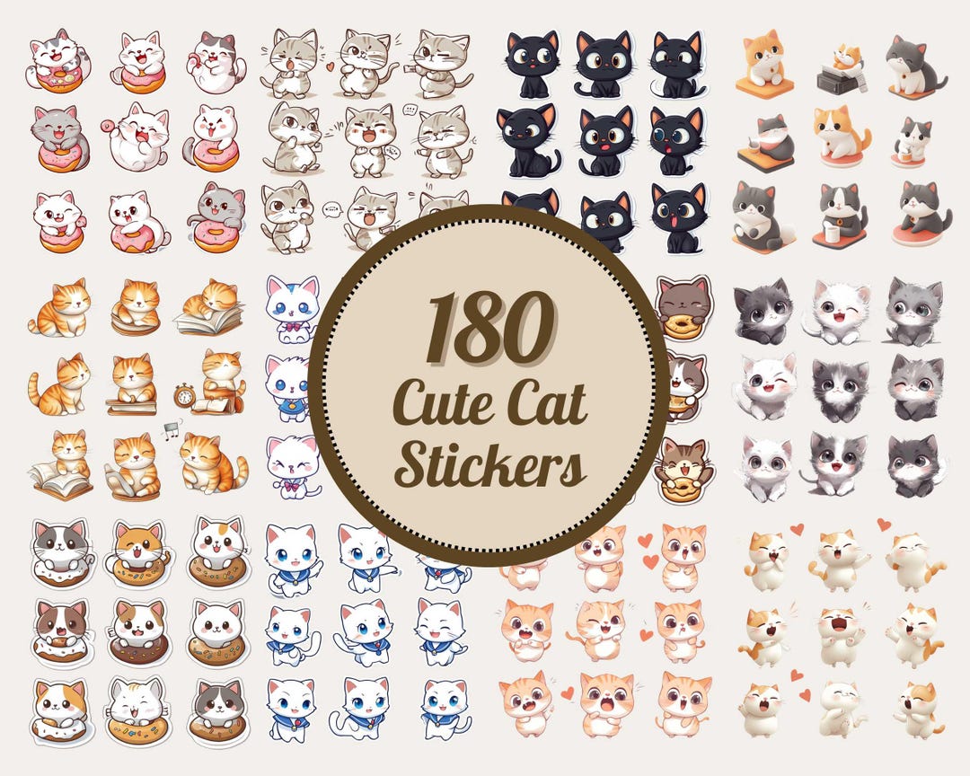 Cute Cat Digital Stickers, Kawaii Cat Stickers for Planners, Goodnotes ...