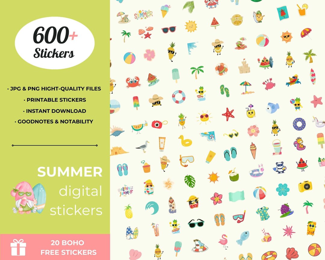 Summer Sticker Bundle | Cute Summer Digital Sticker | Digital Planner ...
