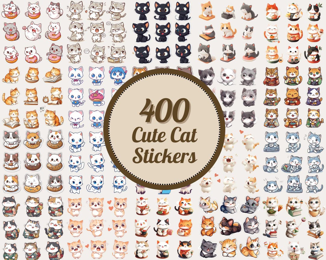 400+ Cute Cat Digital Stickers - Kawaii Cat Stickers for Planners ...