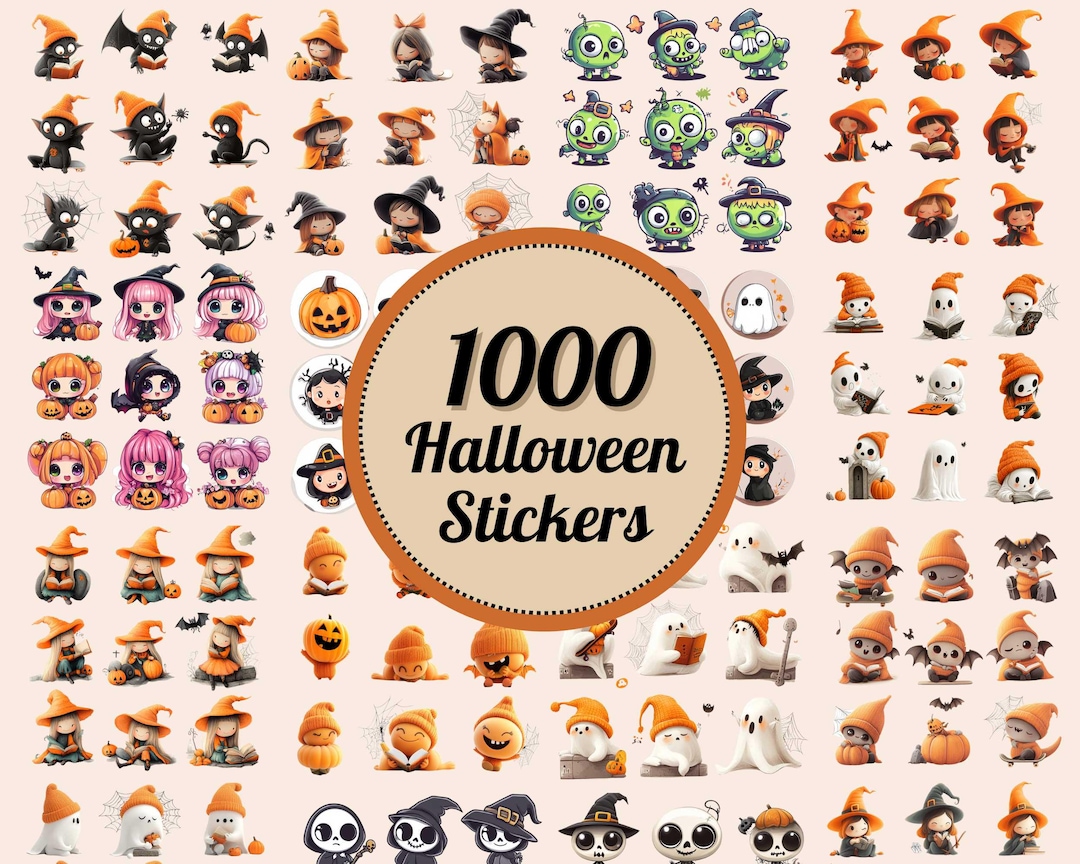 1000 Halloween Digital Sticker Bundle - Cute Witch, Ghost, Pumpkin ...
