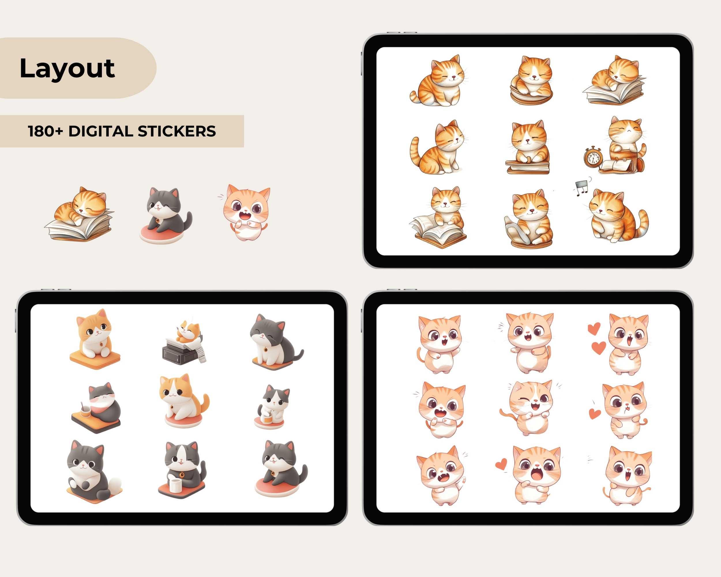 Cute Cat Digital Stickers, Kawaii Cat Stickers for Planners, Goodnotes ...