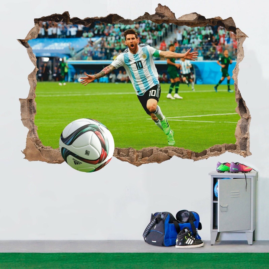 Football 3D Wall Decal, Vinyl Wall Sticker, Lionel Messi, Sport, Decor ...