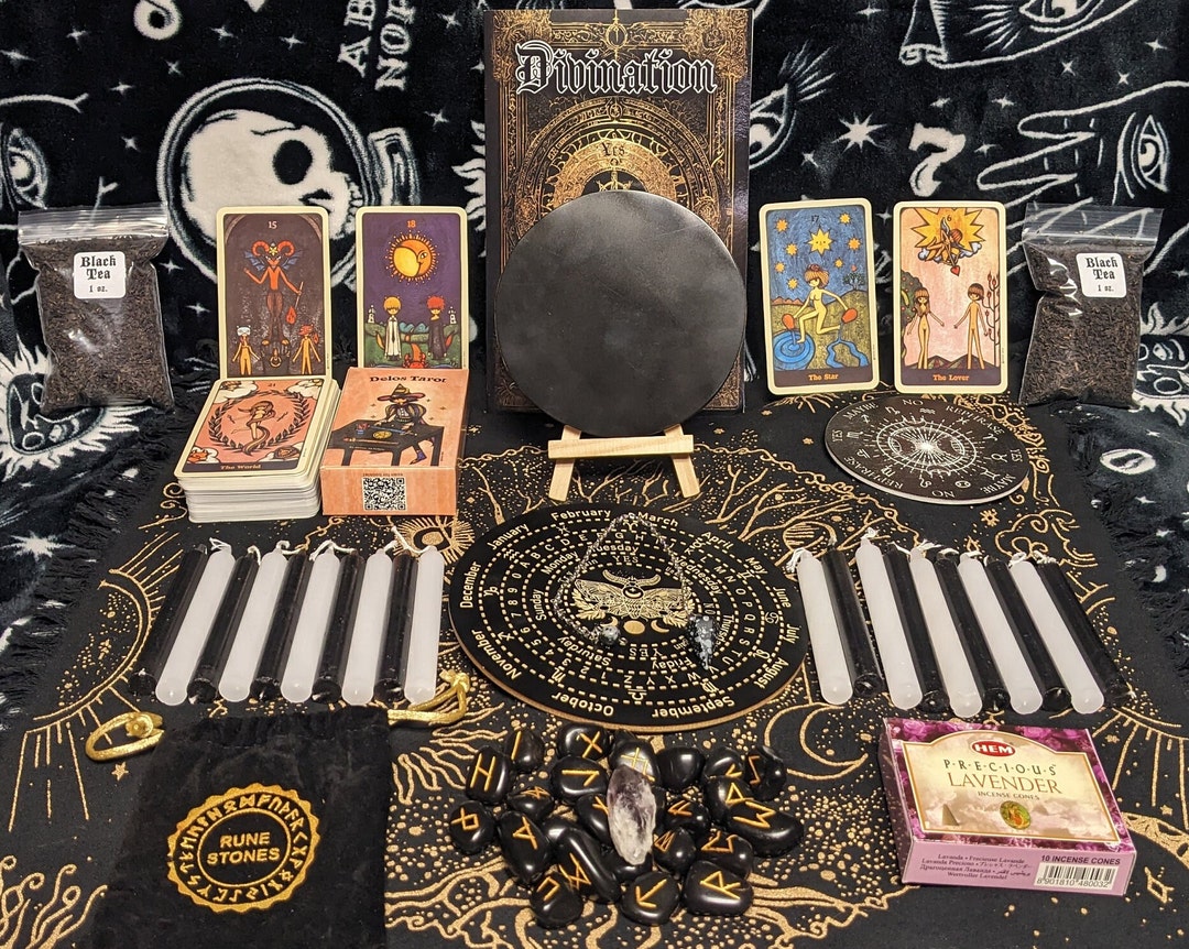 Divination Witchcraft Kit - Tarot Cards, Runes, Scrying Board and More ...