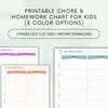 Printable Weekly Chore & Homework Tracker for Kids, Three Color Options ...