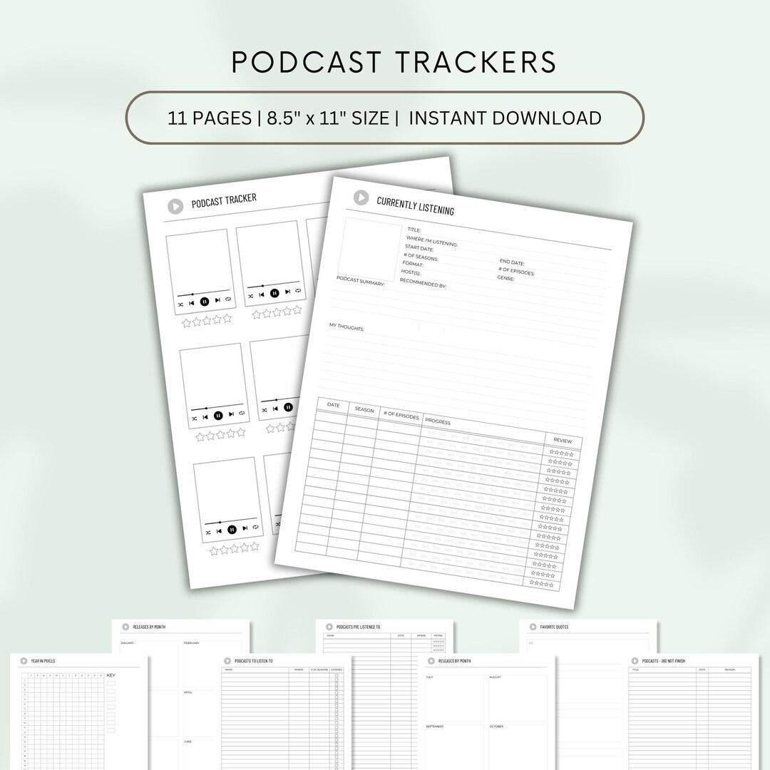 Printable Podcast Trackers, Entertainment Tracker, Podcast Log ...