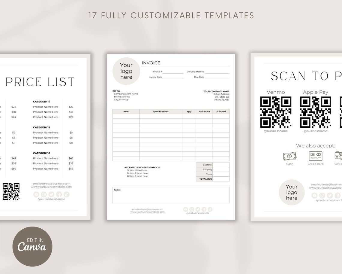 Small Business Craft Show Bundle, Canva Template, Invoice, Order Form ...