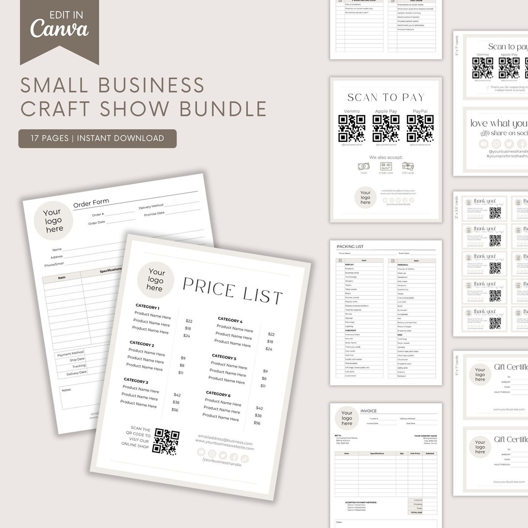 Small Business Craft Show Bundle Canva Template Invoice - Etsy