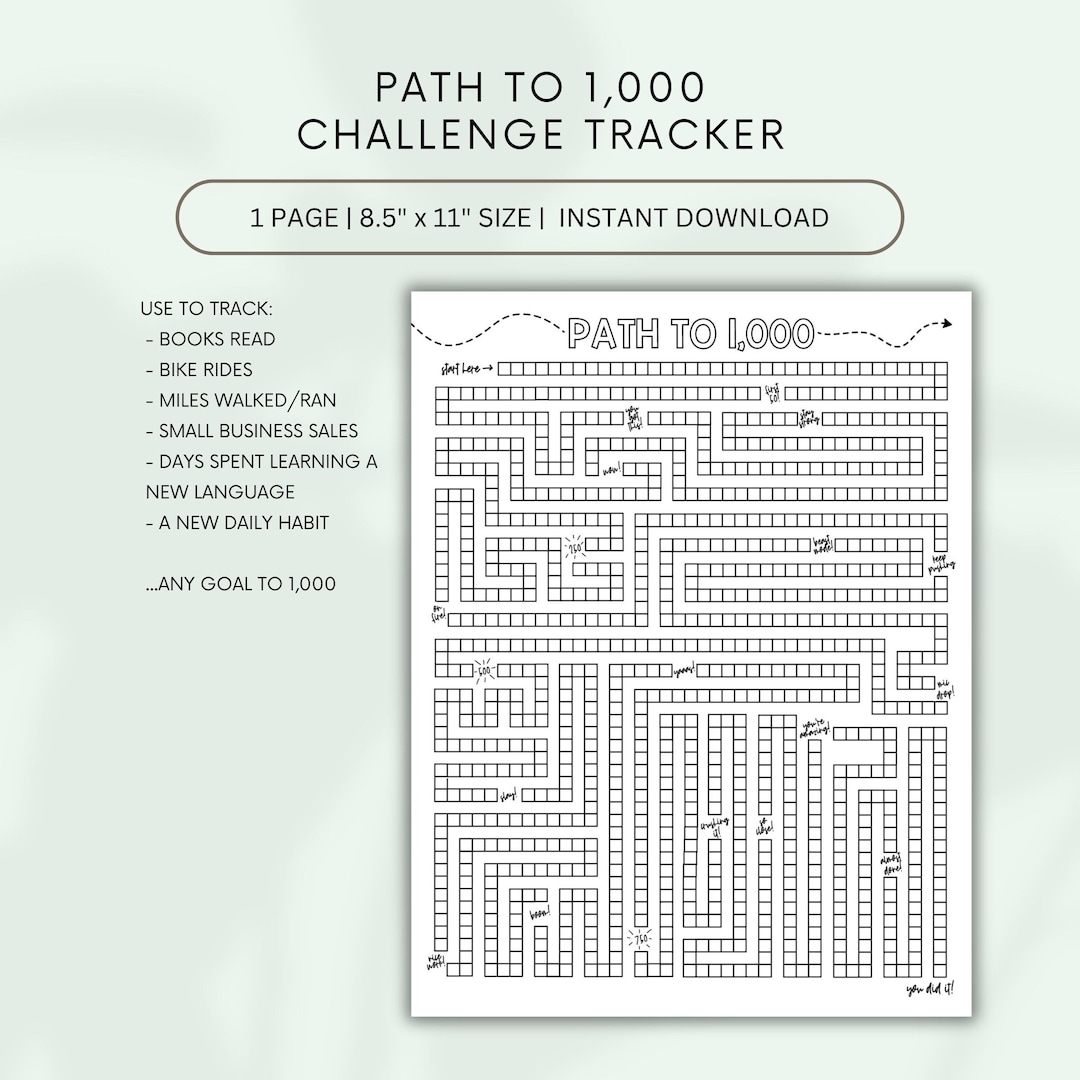 Path to 1000 Challenge Tracker, PDF, 1000 Miles, 1000 Days, 1000 Steps ...