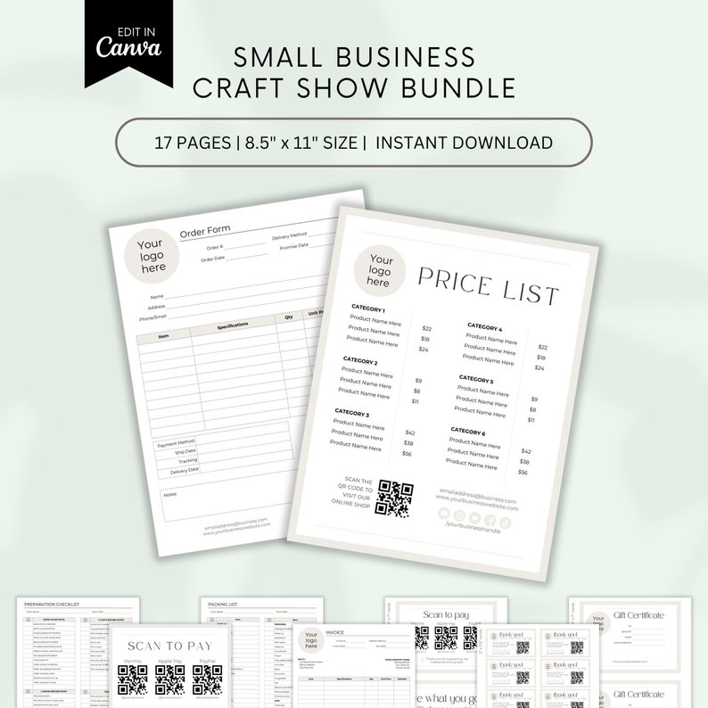 Small Business Craft Show Bundle, Canva Template, Invoice, Order Form ...