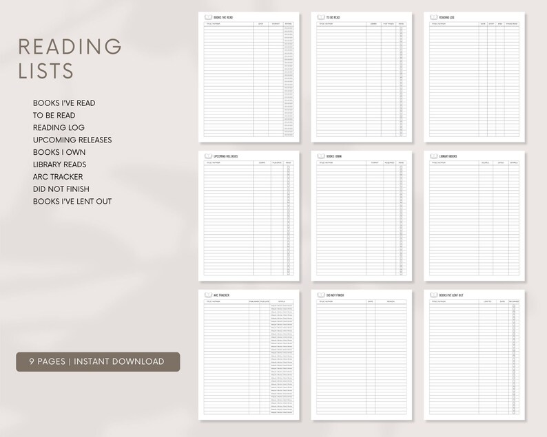 Printable Reading Tracker Templates, Book Lists, Book Review, Monthly ...