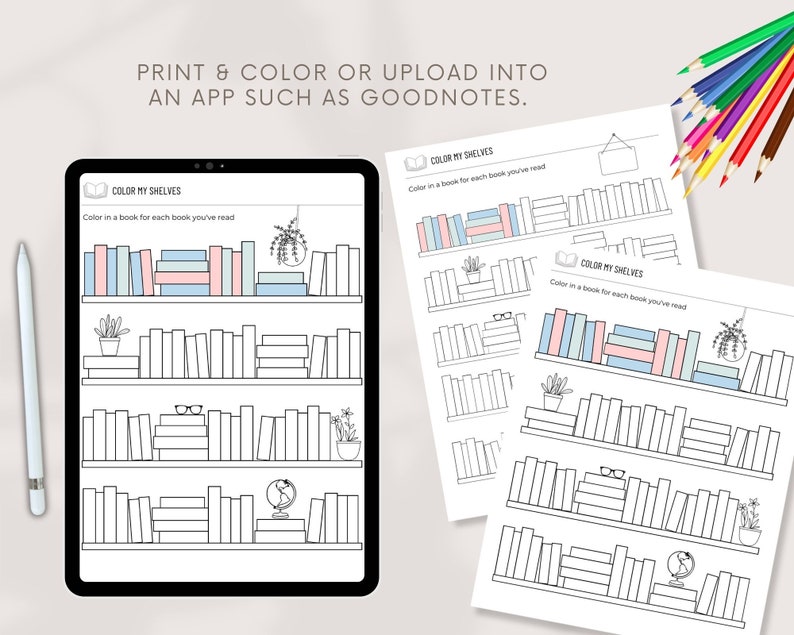 Color My Shelves, Printable Bookshelf Reading Tracker, Book Templates ...