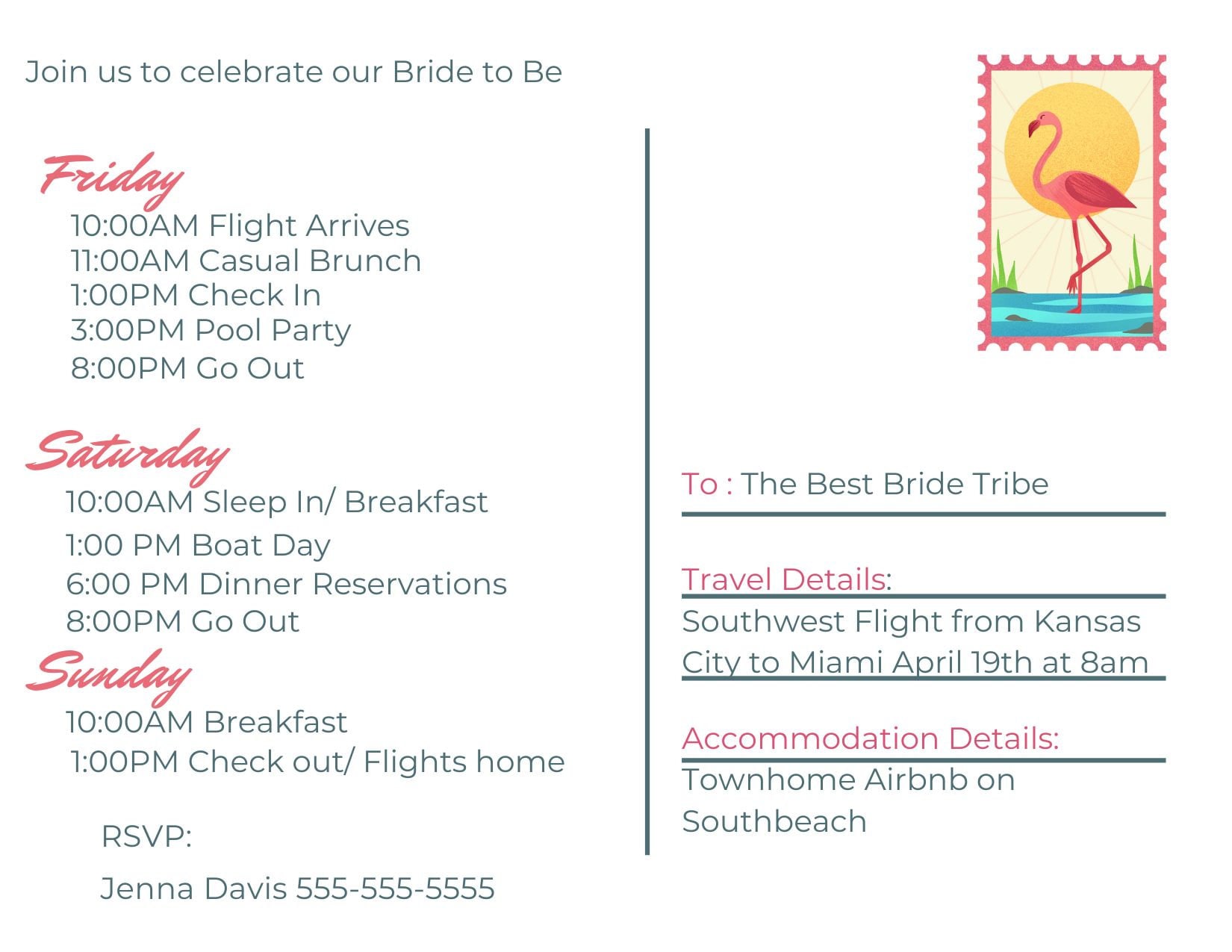 Miami Vintage Postcard Invitation (florida), Digital Canva Invitation ...