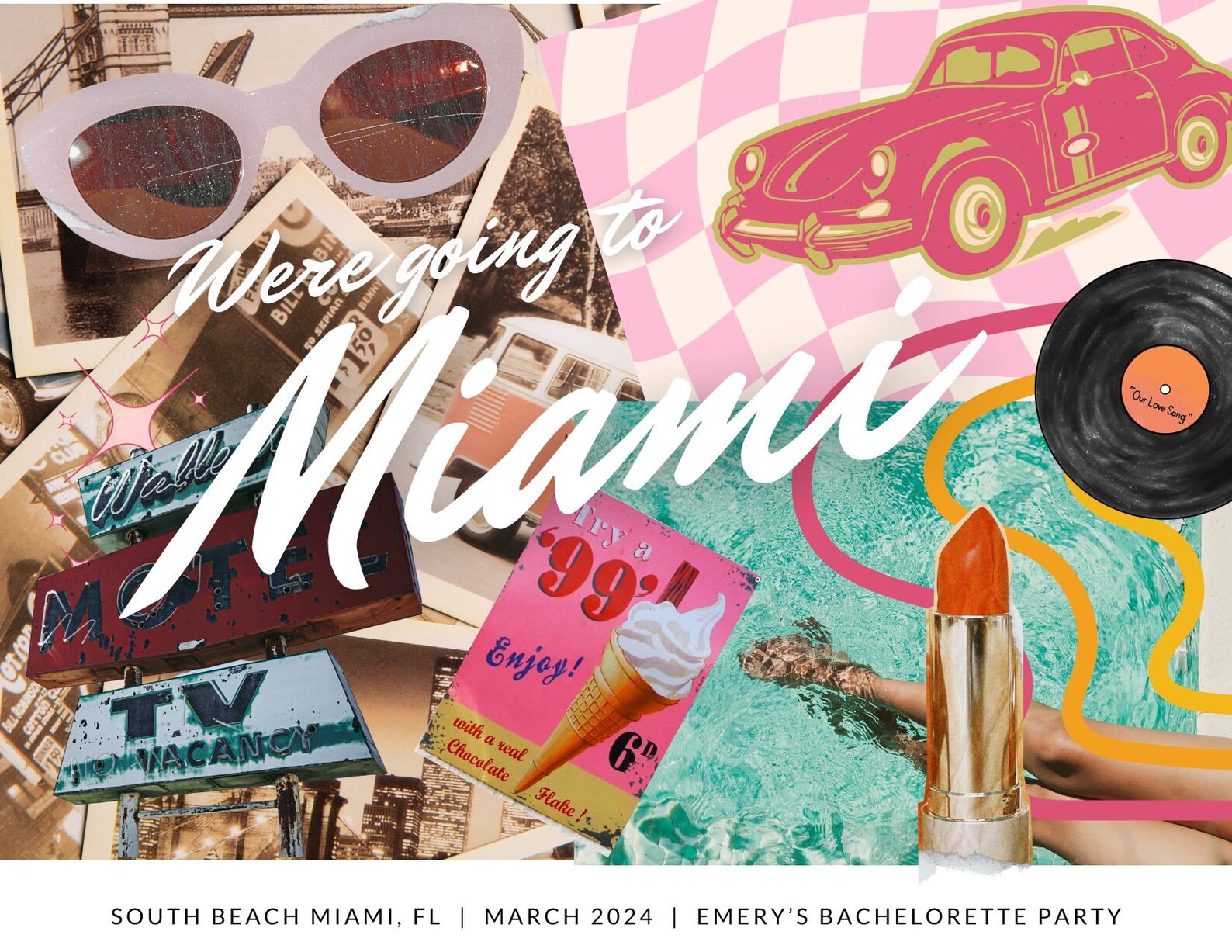 Miami Vintage Postcard Invitation (florida), Digital Canva Invitation ...
