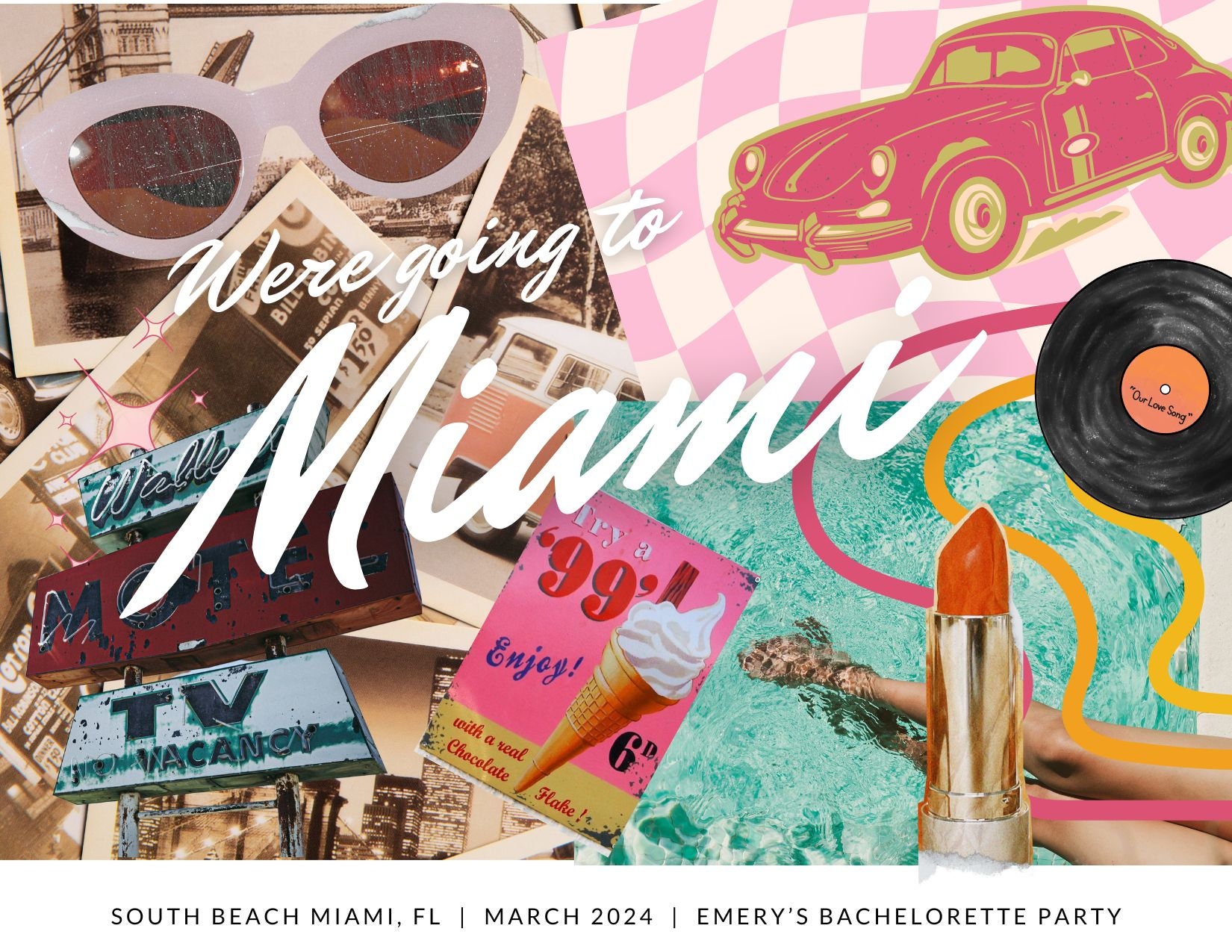 Miami Vintage Postcard Invitation (florida), Digital Canva Invitation ...
